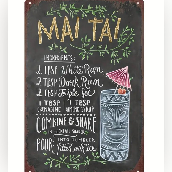 Wall Decor | Mai Tai Tropical Cocktail Metal Recipe Sign Tiki Glass ...